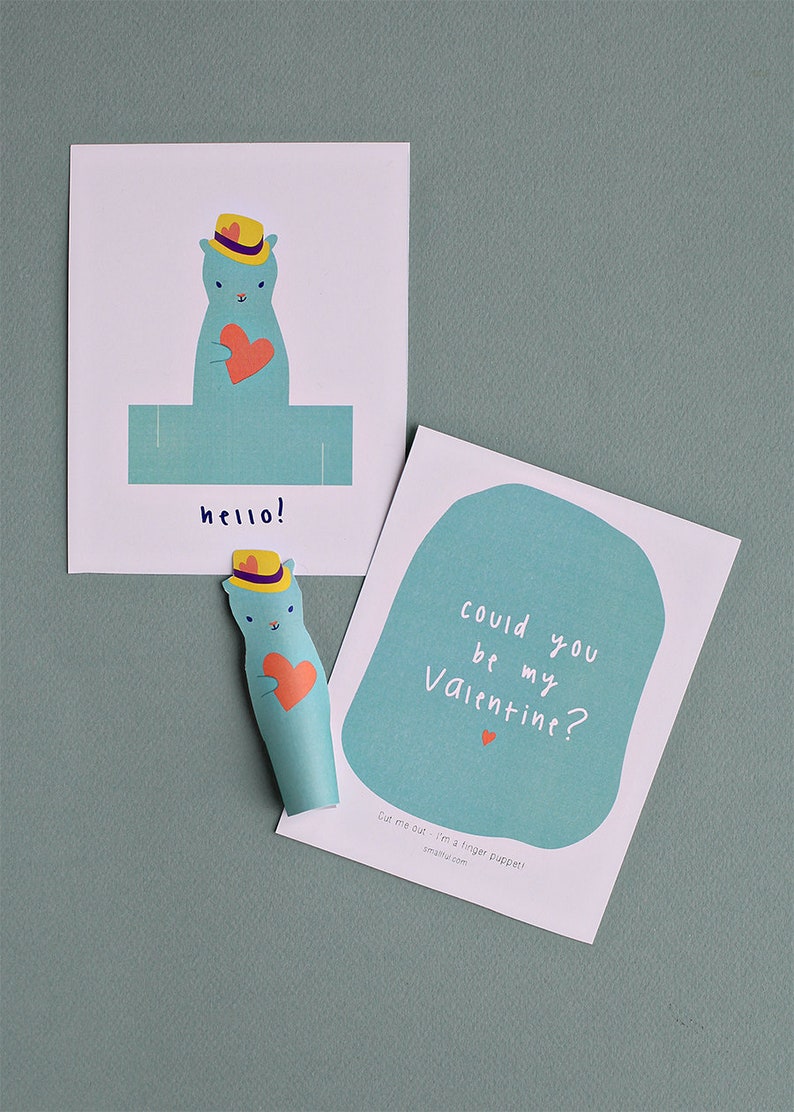 Valentines - Printable Finger Puppet Valentines - Class Valentines Card ...