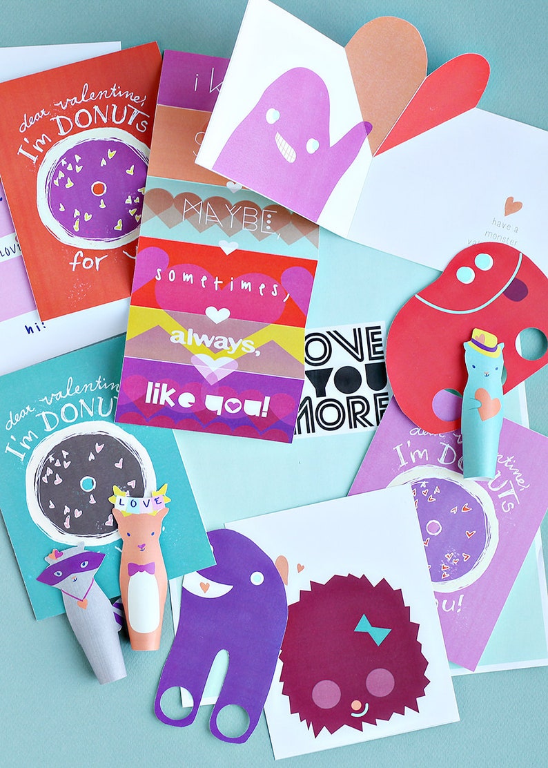 Valentine's Day Bundle - Printable Valentines Cards, Finger Puppets ...