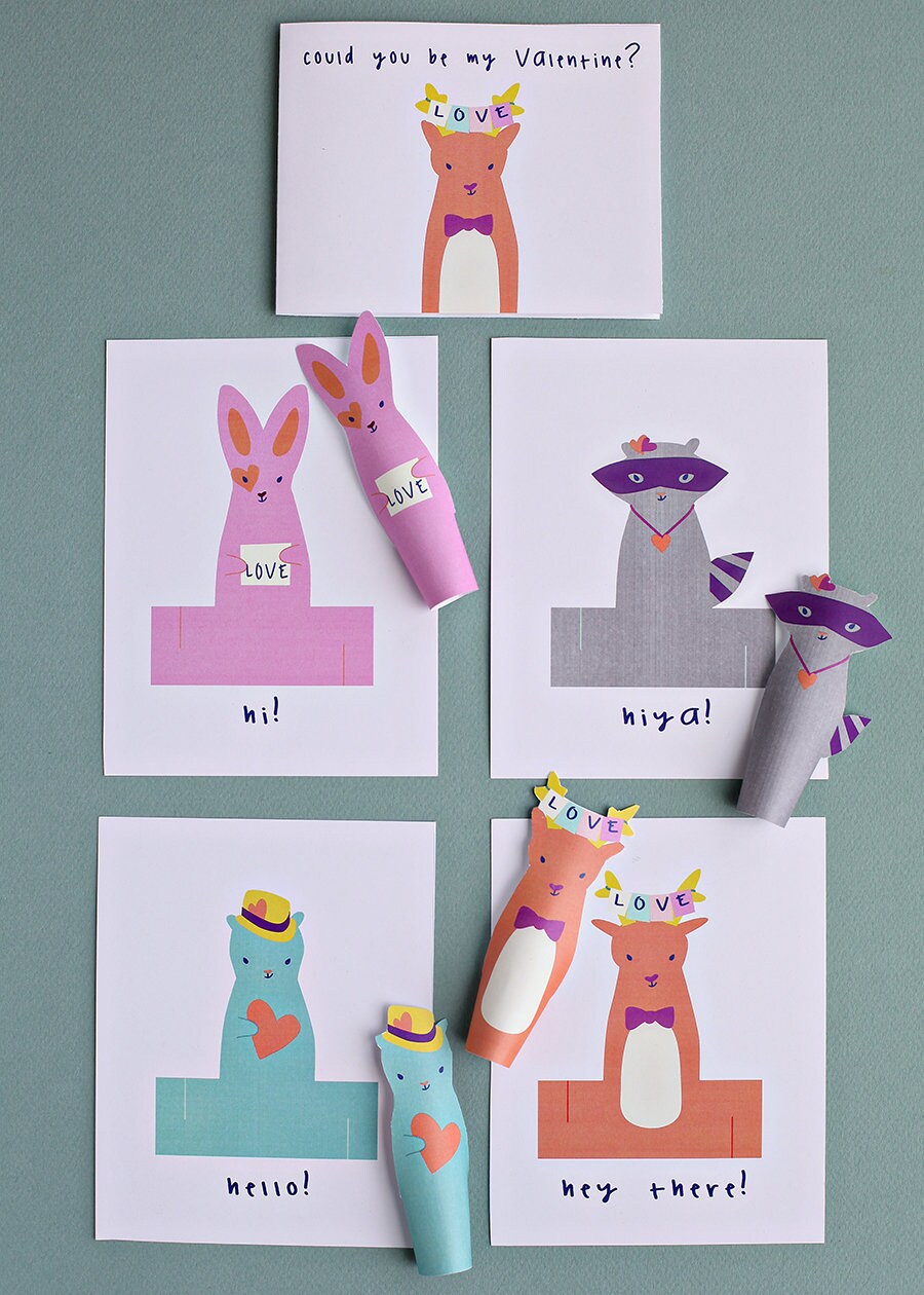 Valentines - Printable Finger Puppet Valentines - Class Valentines Card ...
