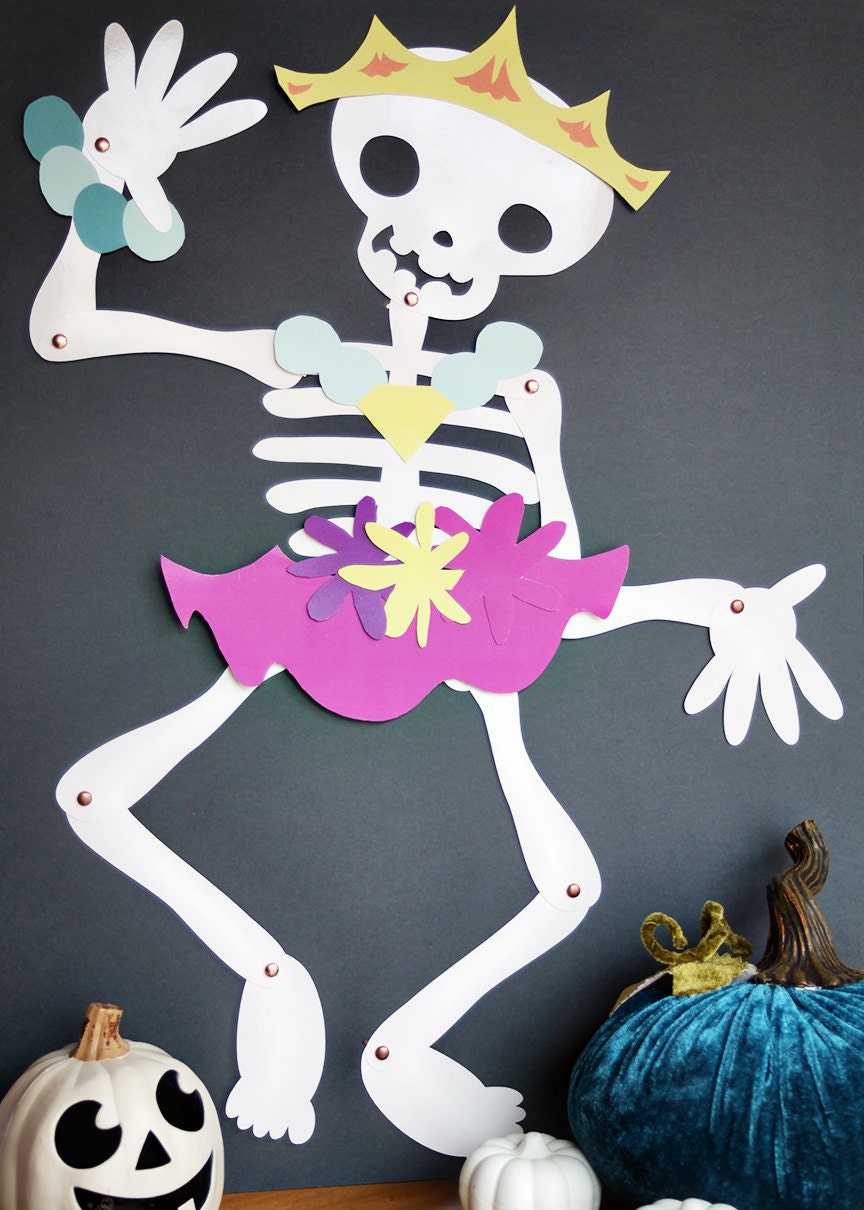 Dress up Skellie Skeleton - Poseable Paper Puppet - Halloween Wall ...