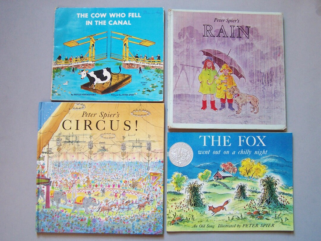 4 Peter Spier Books: Rain - Cow Who Fell in the Canal - Circus - Fox ...