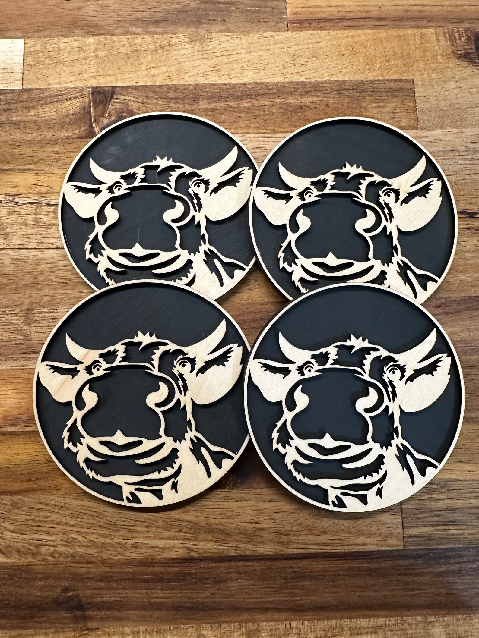 Cow Coaster Set - Etsy