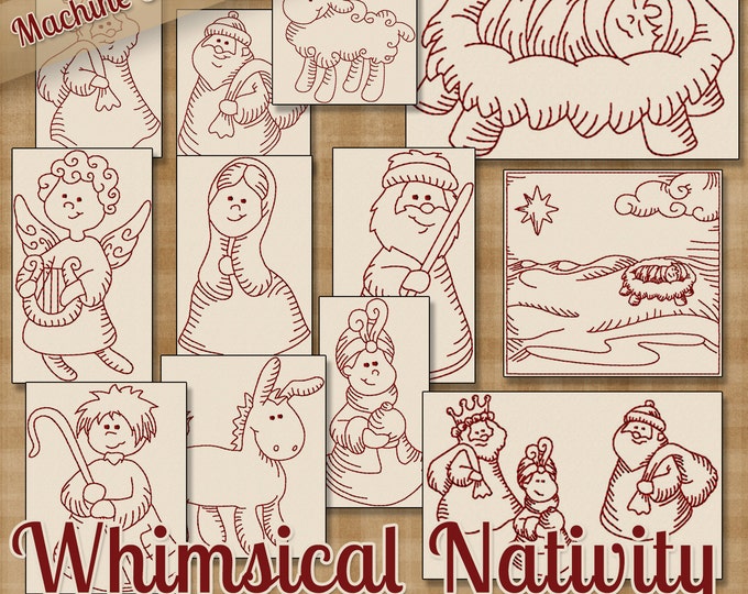 Whimsical Nativity Redwork Machine Embroidery Patterns / - Etsy