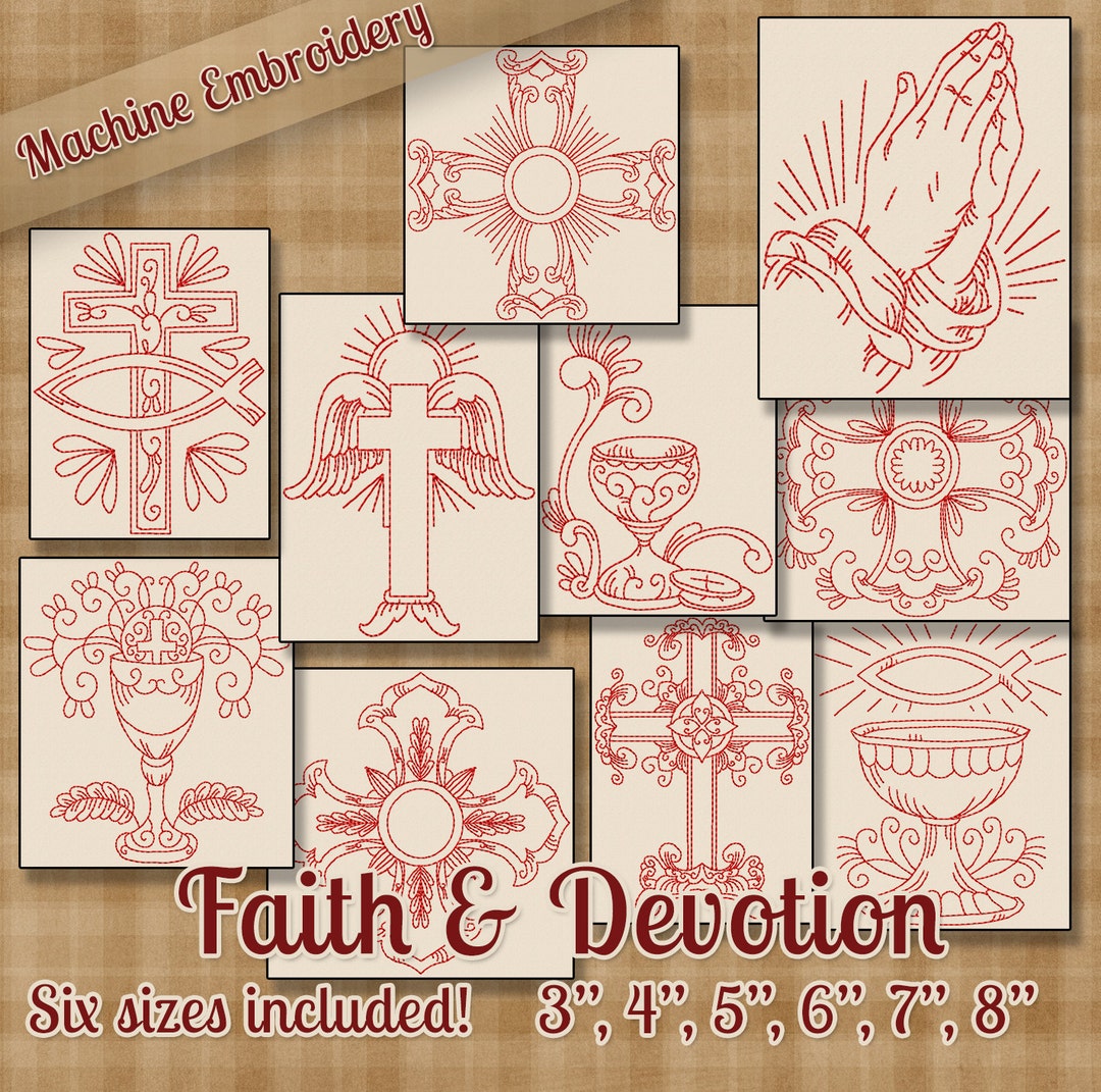 Redwork Faith & Devotion Machine Embroidery Patterns / Designs - 6 ...
