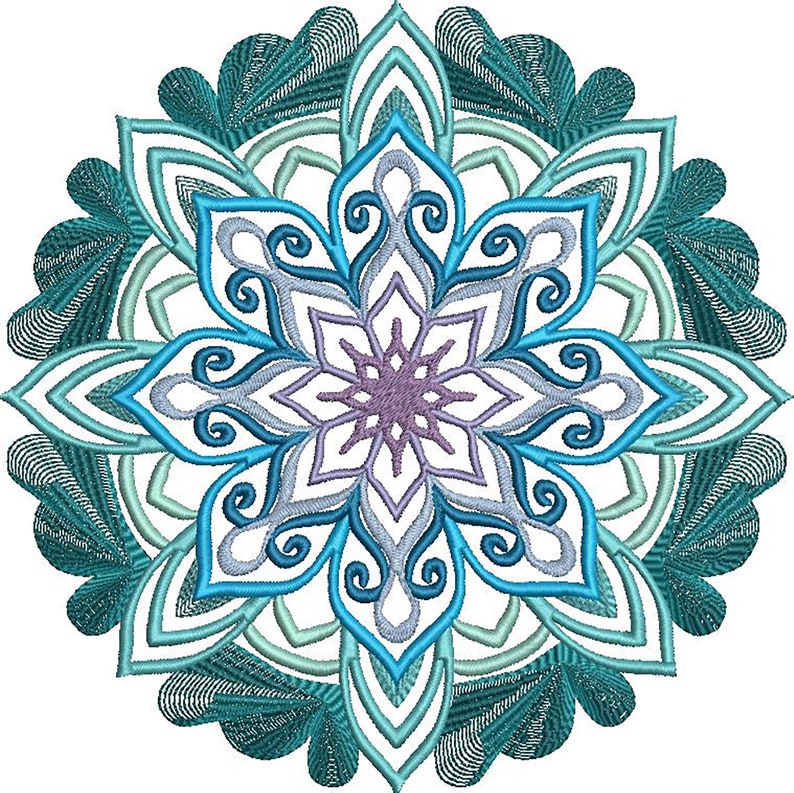 Mandala Machine Embroidery Blue-Green-Aqua Patterns / Designs | Etsy