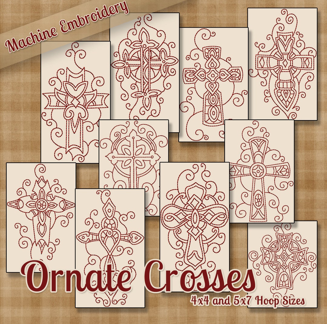 Redwork Ornate Crosses Machine Embroidery Patterns / Designs - 4x4 and ...