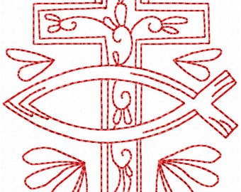 Christian Symbols Redwork Machine Embroidery Design - Etsy
