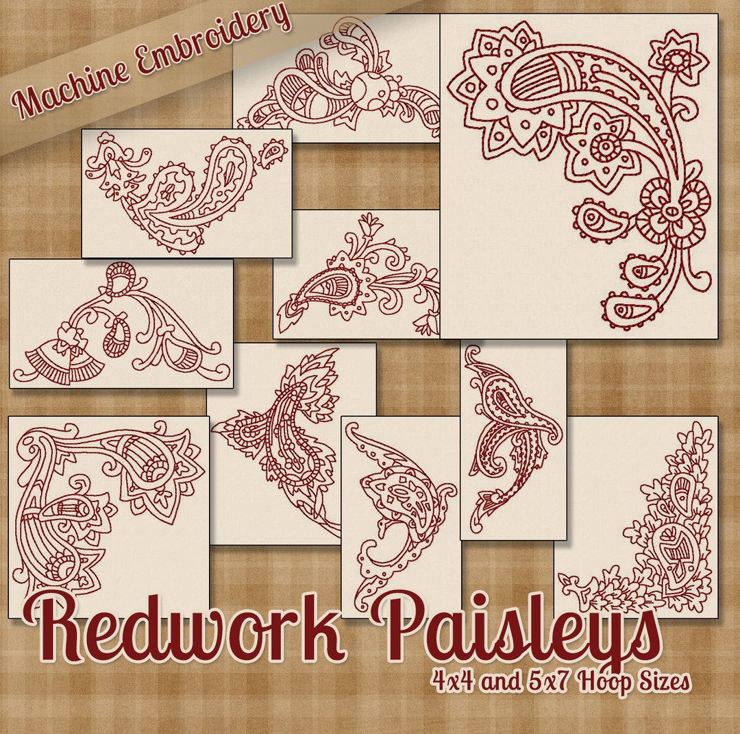 Redwork Paisley Style Machine Embroidery Patterns / Designs 4x4 and 5x7 ...