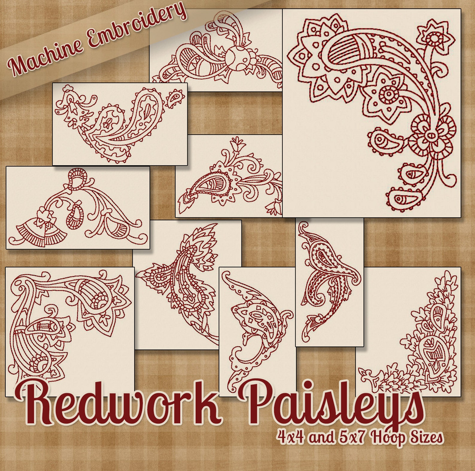 Redwork Paisley Style Machine Embroidery Patterns / Designs 4x4 and 5x7 ...