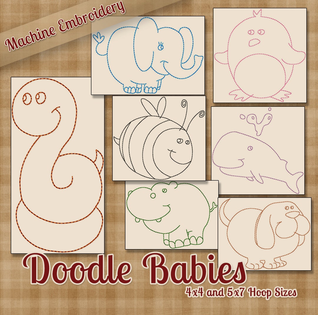 Redwork Doodle Babies Machine Embroidery Patterns / Designs 4x4 and 5x7 ...