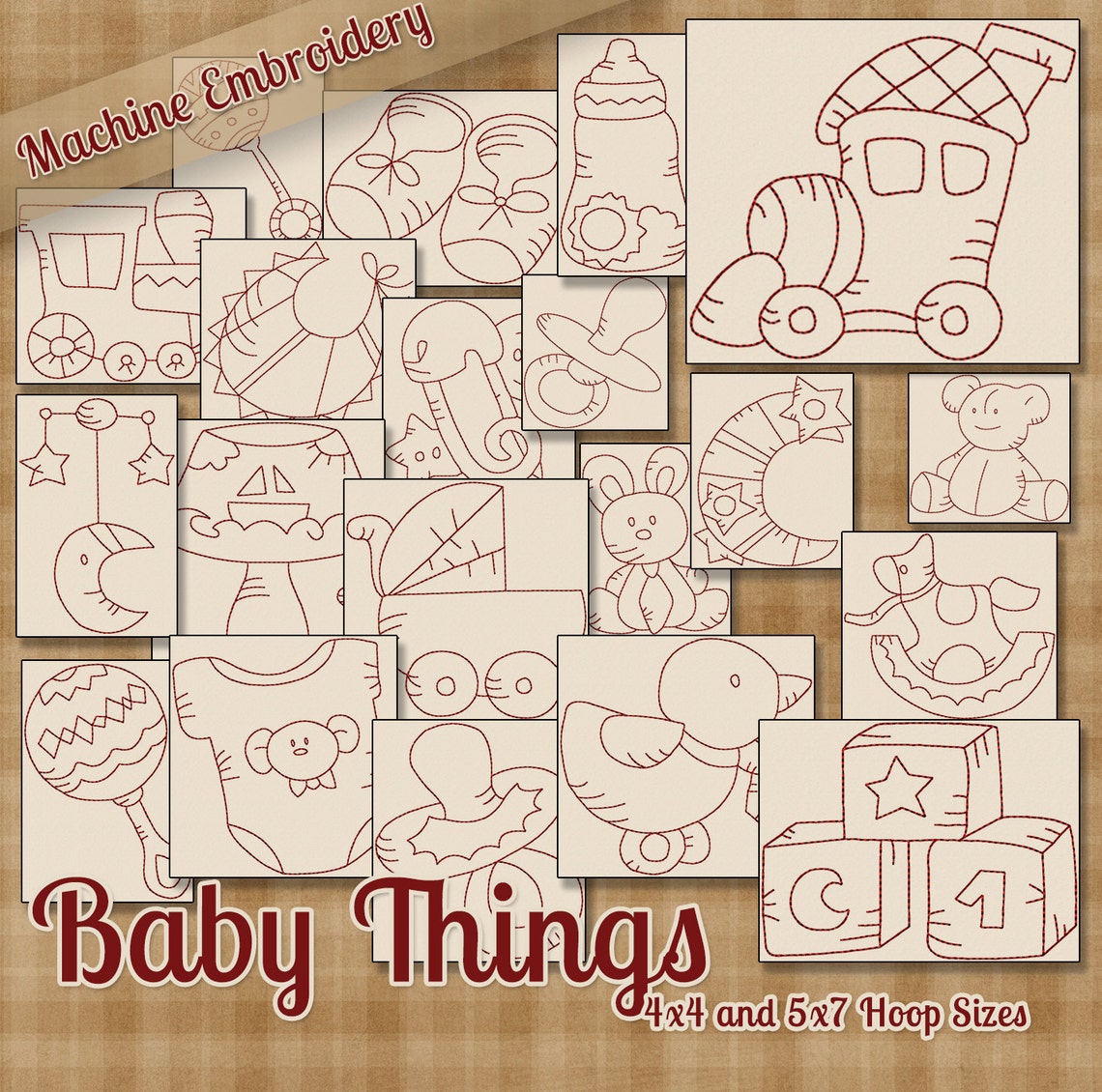 Baby Things Machine Embroidery Patterns / Redwork Designs 20 | Etsy