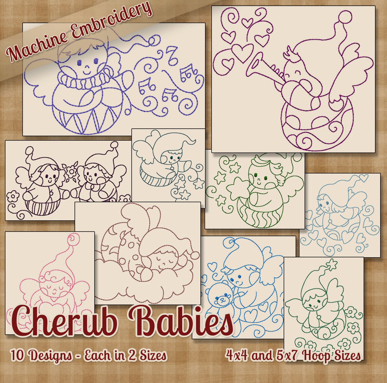 Colorwork Cherub Babies Angels Machine Embroidery Patterns / Designs ...