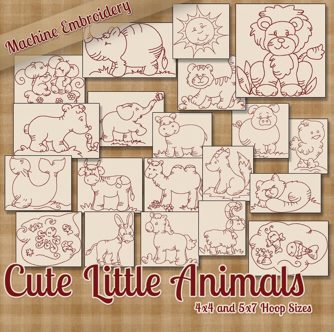 Cute Animal Redwork Machine Embroidery Patterns (digital Download) - Etsy