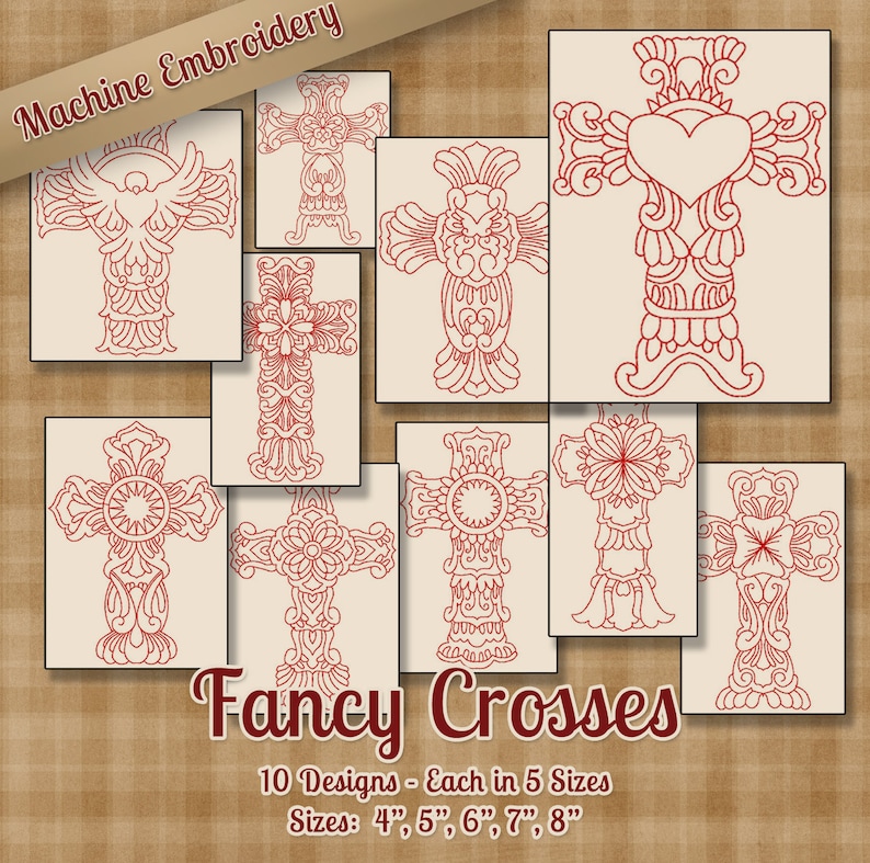 Fancy Crosses Machine Embroidery Patterns / Designs - 5 Sizes - 10 ...