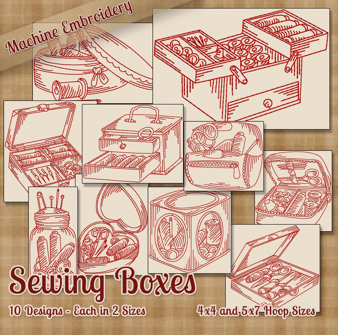 Redwork Sewing Boxes Machine Embroidery Patterns / Designs 4x4 and 5x7 ...