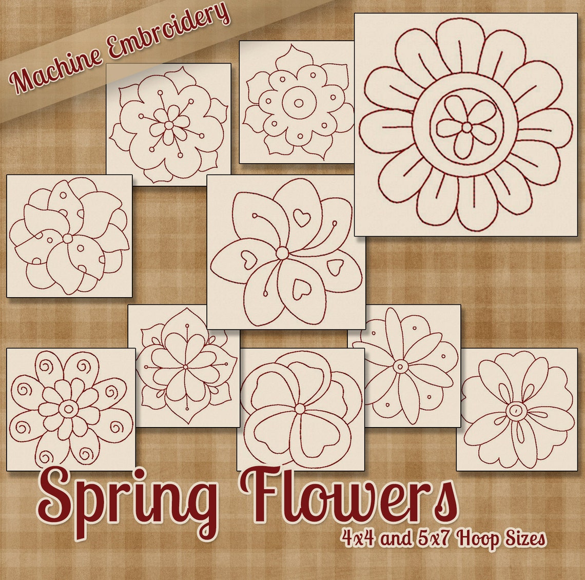 BONUSES Included Spring Flowers Redwork Machine Embroidery - Etsy