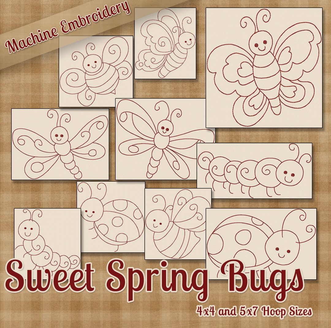 Redwork Sweet Spring Bugs Machine Embroidery Patterns / Designs 4x4 and ...