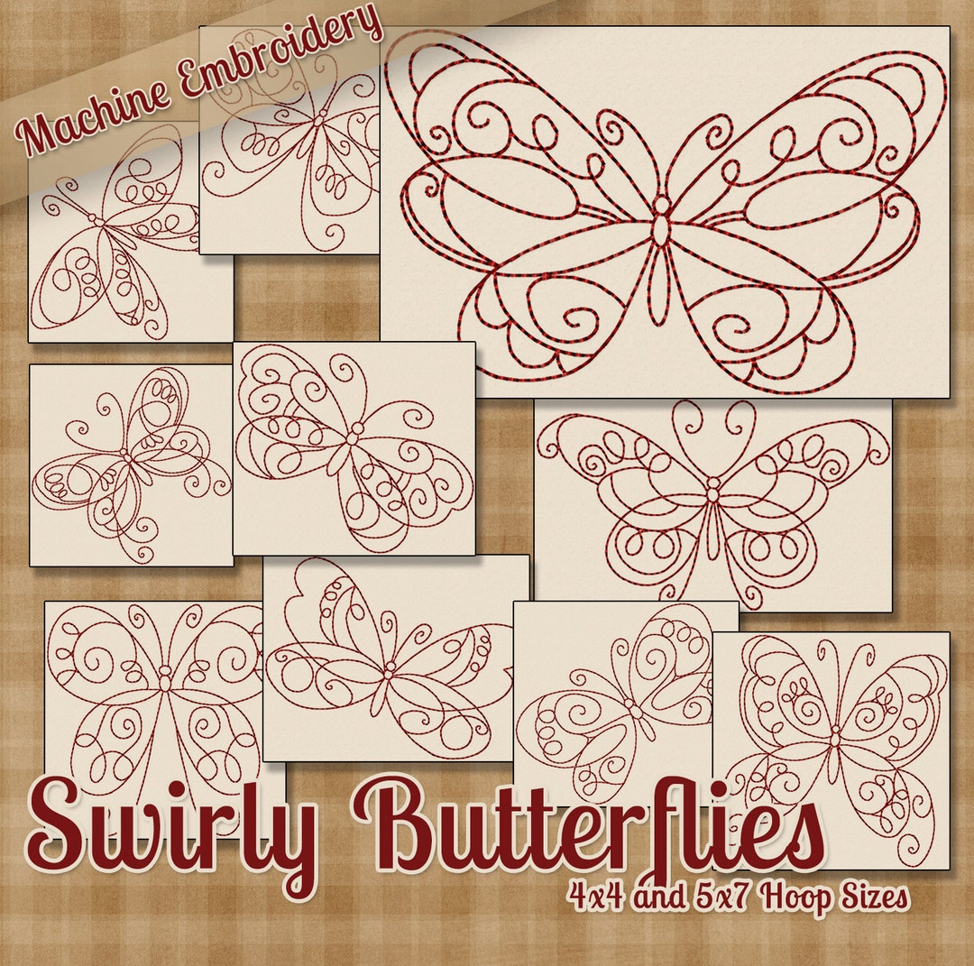 Swirly Butterflies Redwork Machine Embroidery Patterns / Designs 4x4 ...