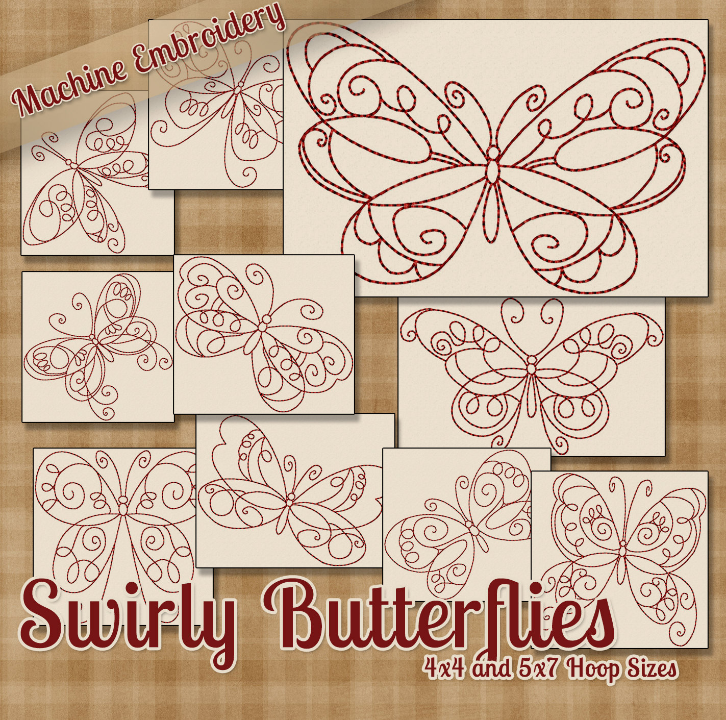 Swirly Butterflies Redwork Machine Embroidery Patterns / Designs 4x4 ...