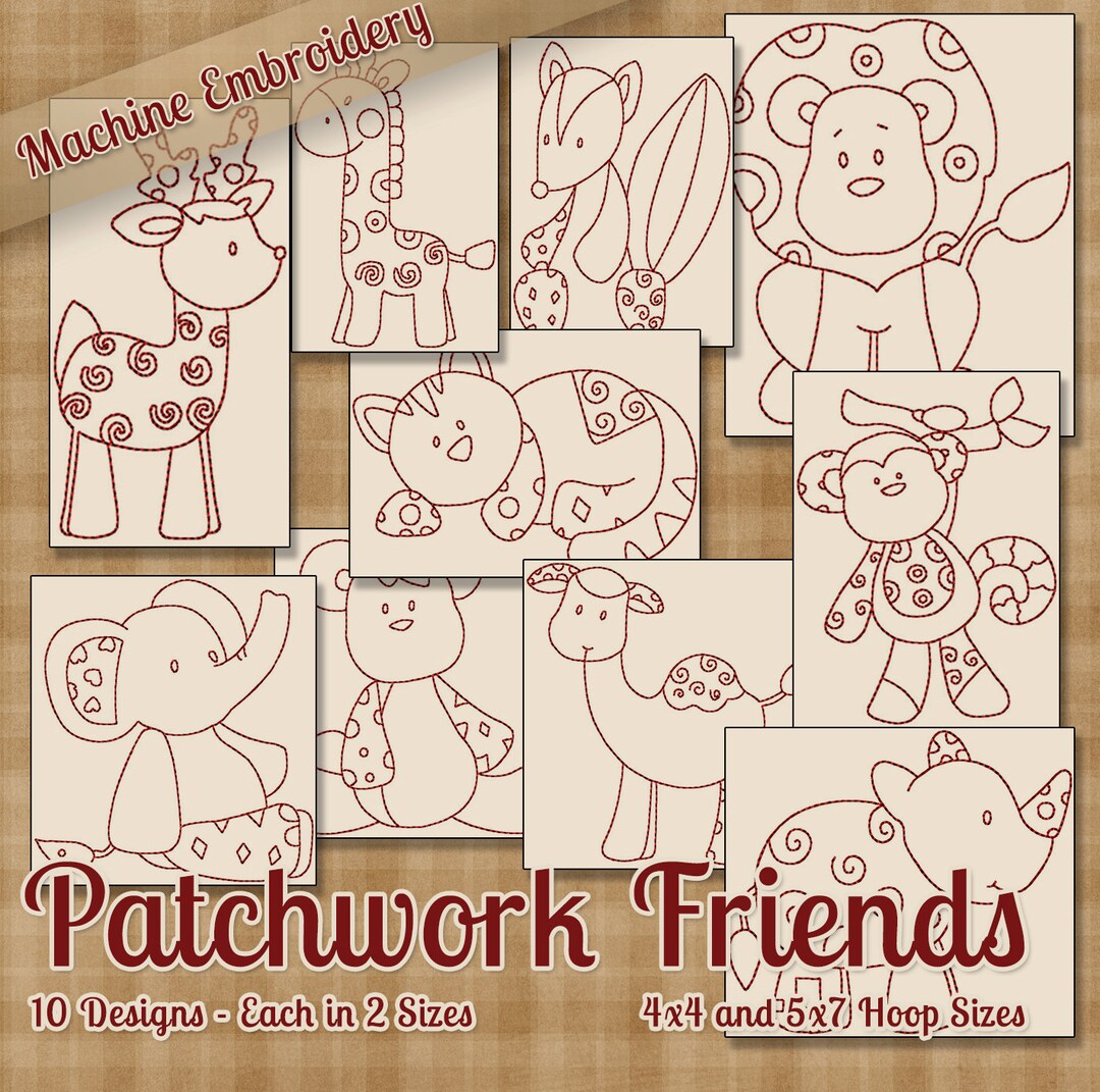 Patchwork Friends Redwork Machine Embroidery Patterns / Designs 4x4 and ...