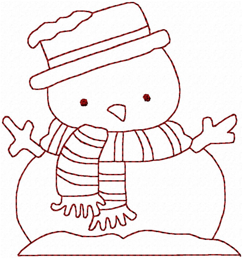 Redwork Whimsical Snowman No. 1 Machine Embroidery Patterns / - Etsy
