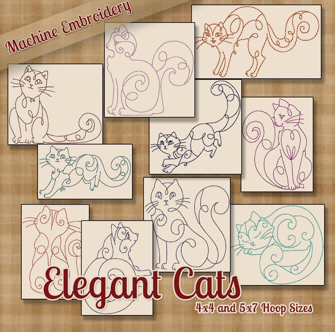 Redwork Elegant Cats Machine Embroidery Patterns / Designs 4x4 and 5x7 ...