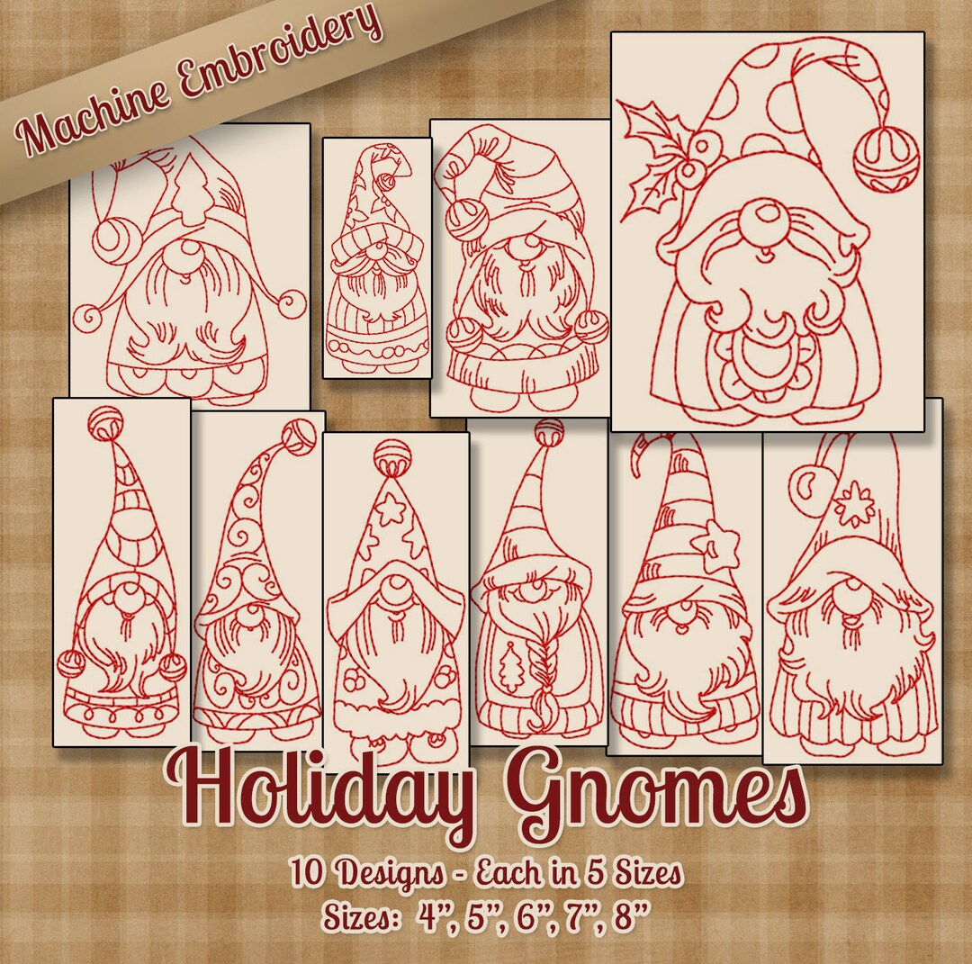 UPDATED! New Designs! Holiday Gnomes Machine Embroidery Patterns ...