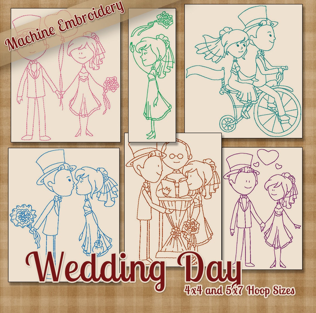 Redwork Wedding Day Machine Embroidery Patterns / Designs 5x7 Hoop ...