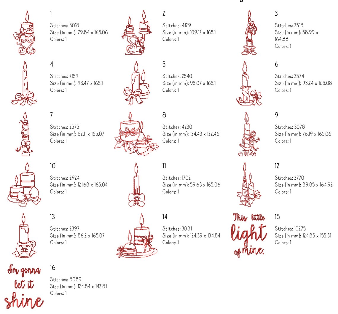 Shine Your Light Redwork Embroidery Machine Designs 16 Candles and ...