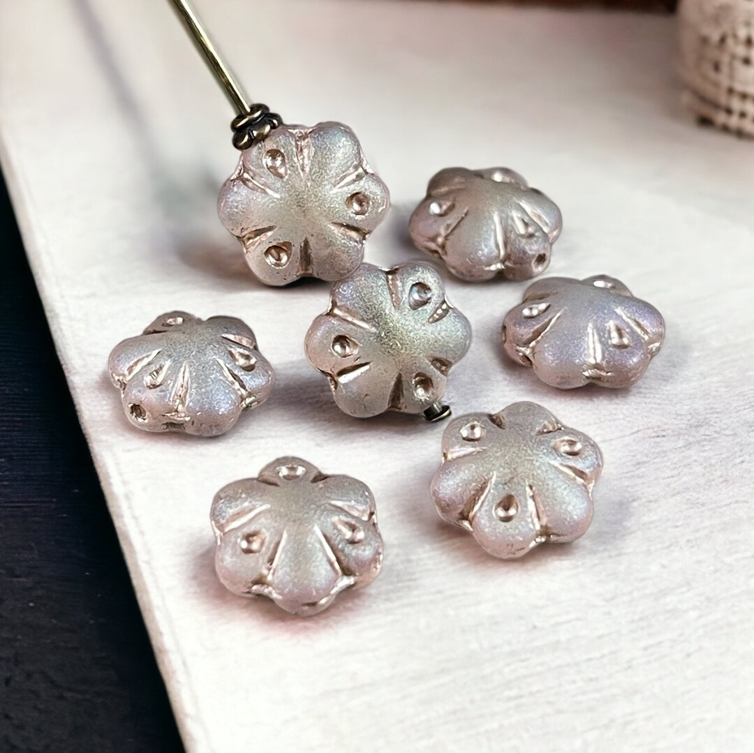 Czech Glass Flower Beads Matte Crystal With AB and Platinum Wash 11mm ...