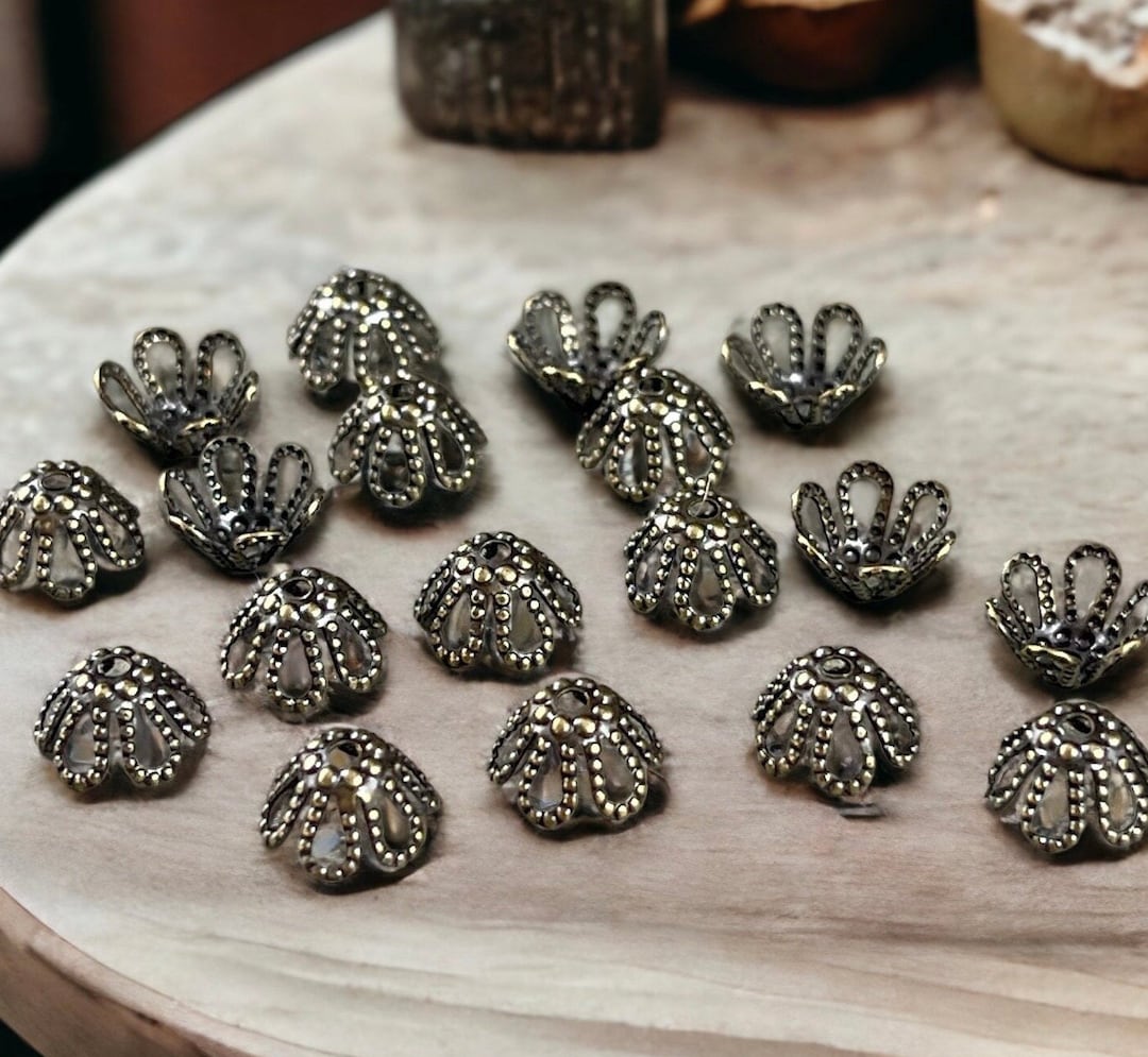 Filigree Open Petal Cone Shape Bead Caps 6 Petal Bead Caps for Teardrop ...
