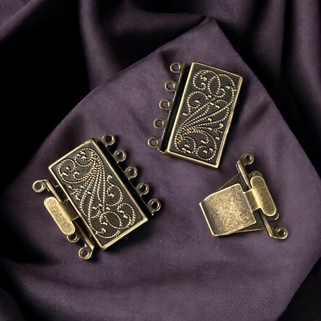 Multi-strand Box Clasp, Antiqued Brass Locking Antique Style Clasp ...