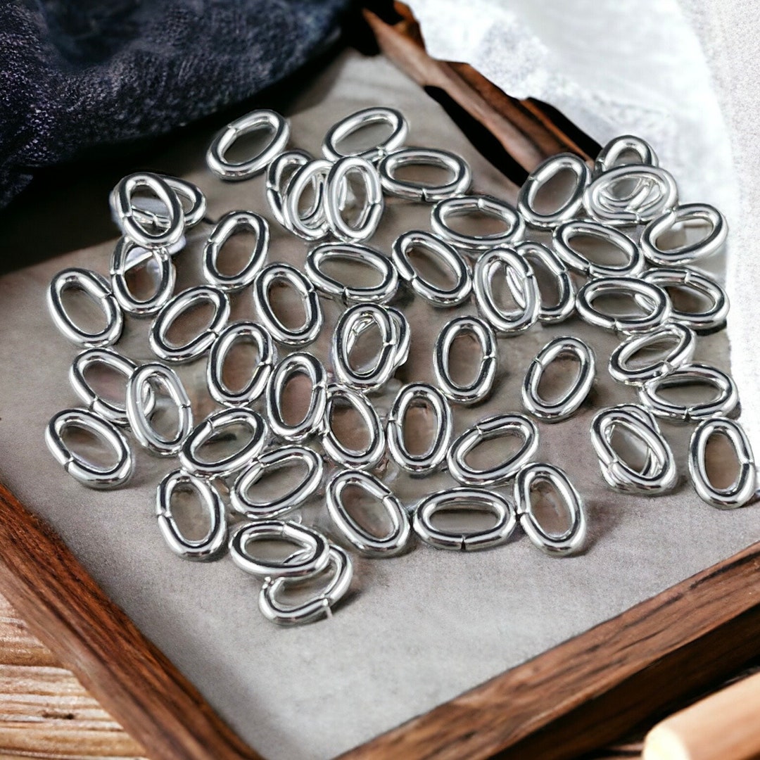 6x4mm Bright Silver Oval Jump Rings, 18g Silver Plated Brass Open Jump ...