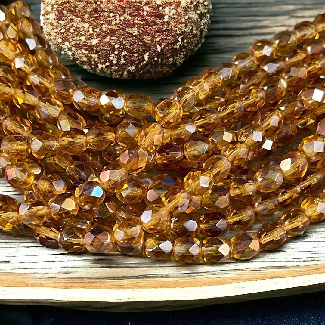 6mm Honey Gold Czech Glass Faceted Round Beads ~ 6mm Gold Topaz Beads ...
