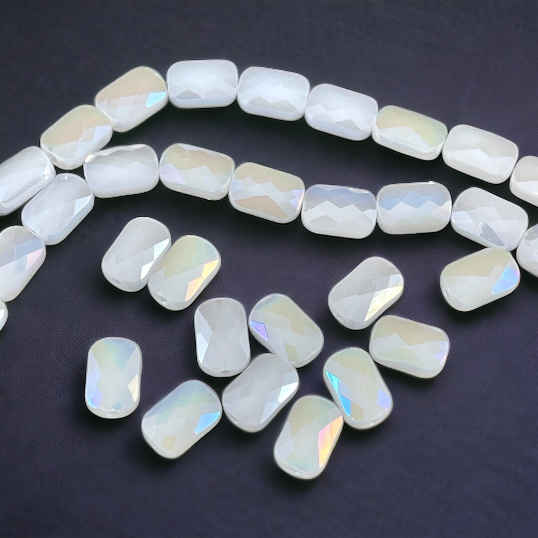 White Faceted Rectangle, 9x6mm Glass Beads, White Rectangle Beads With ...