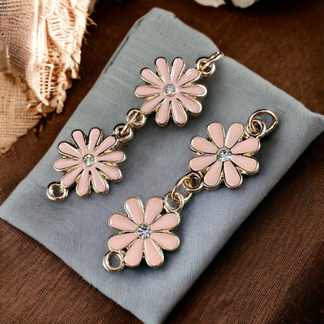 Enamel Floral Connector Pink Flower Links ~ Pale Peachy Pink and Gold ...