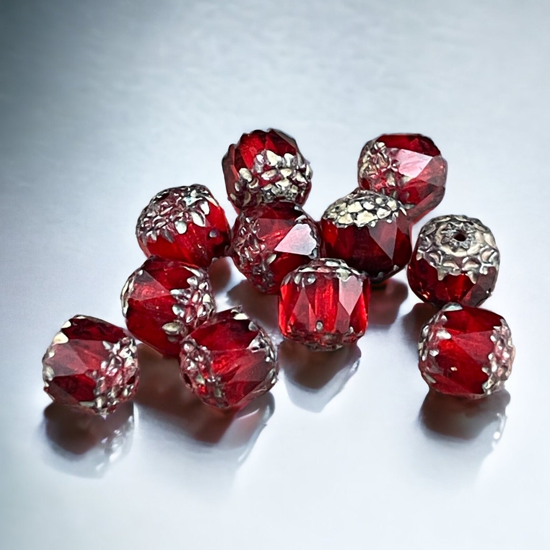 Ruby Red Faceted Glass Beads 8mm Faceted Cathedral Shape Beads Czech Glass Beads Transparent Red ...