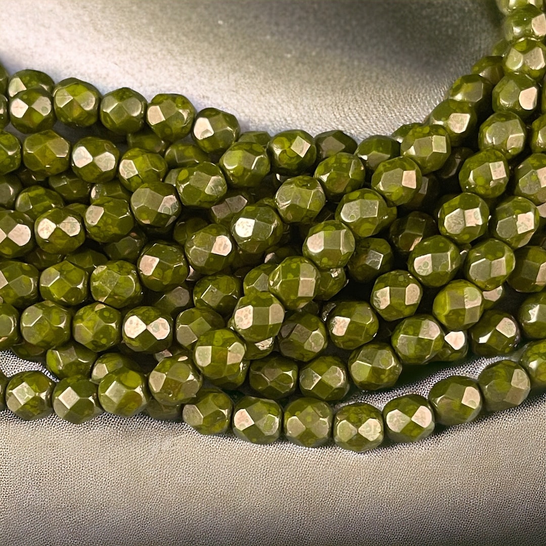 Olive Green 6mm Czech Glass Beads, Fire Polished Faceted Round Beads ...