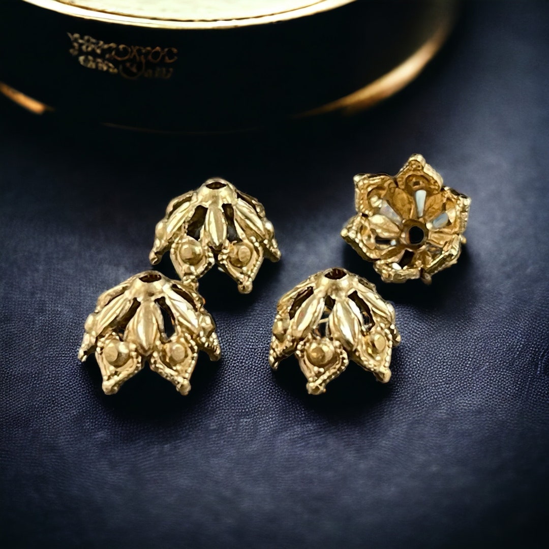 10mm Brass Bead Caps, Raw Brass Gold Gothic Style Bead Caps, Ornate ...