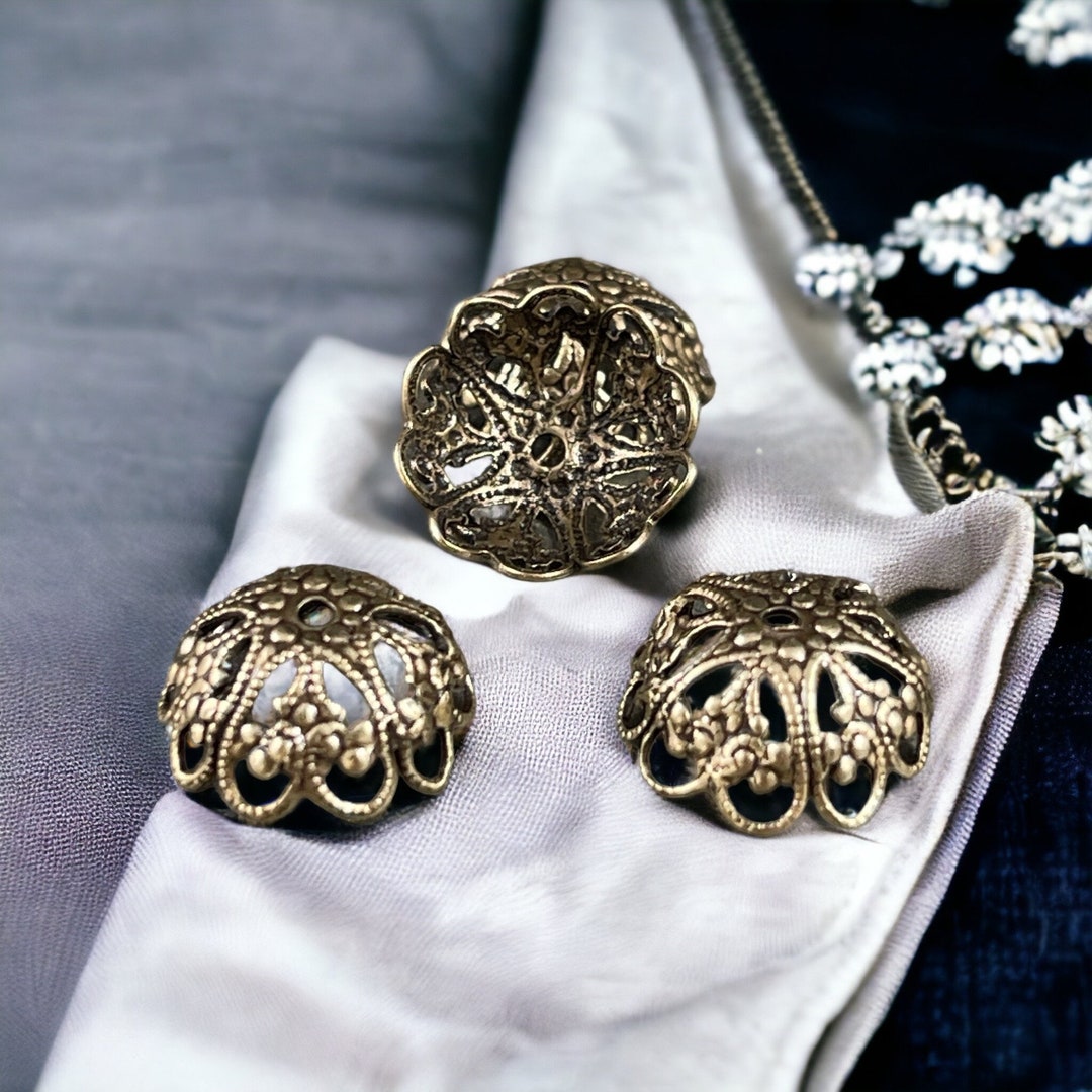 13mm Oxidized Brass Floral Filigree Bead Caps Bronze Filigree, Vintage ...