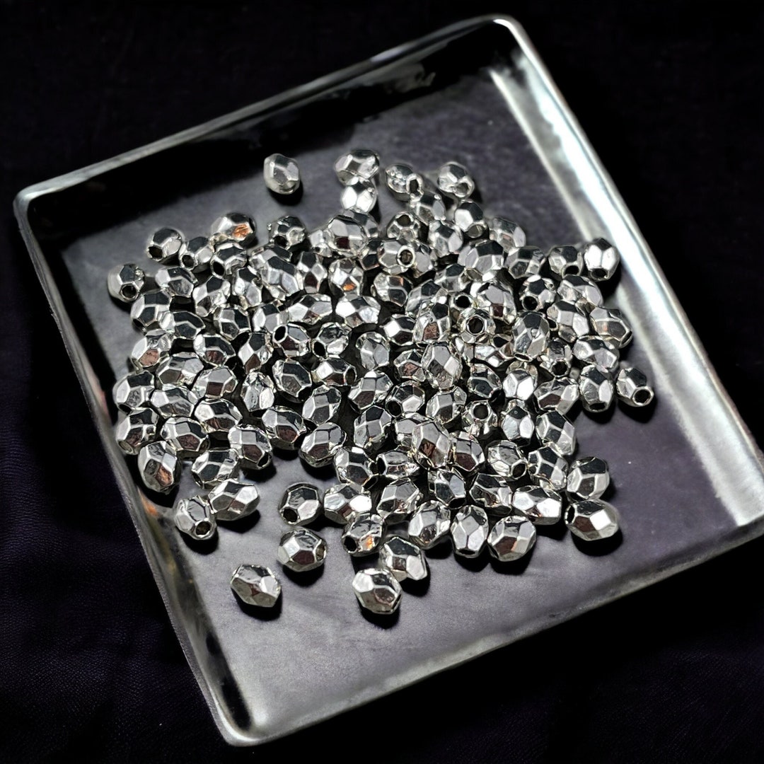 4mm Faceted Silver Metal Spacer Beads ~ Faceted Oval Metal Beads ...