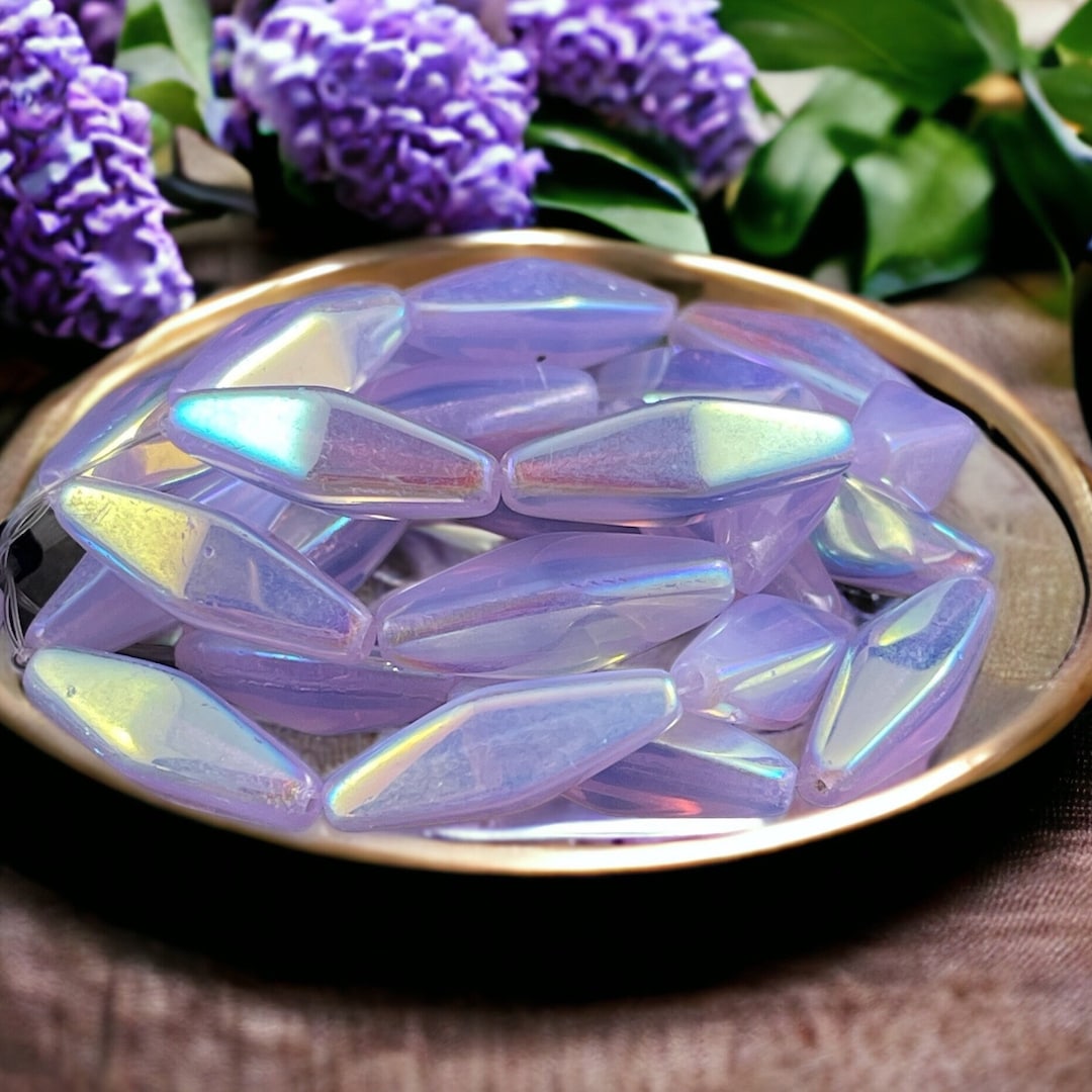 20x9mm Thistle Purple Rhombus Beads Light Purple Czech Glass Elongated ...