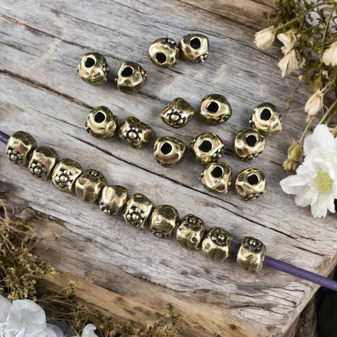 Tierracast Flower Nugget Bead, Large Hole Spacer Bead, Antiqued Brass ...