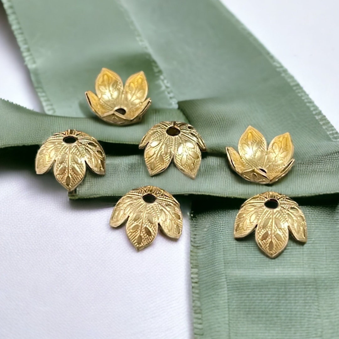 8mm Gold Petal Bead Caps, Raw Brass Bright Gold Floral Theme Bead Caps ...
