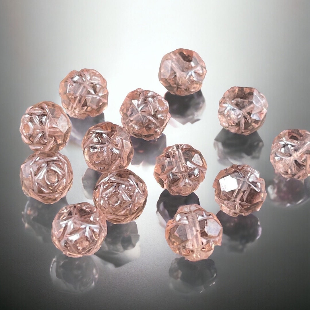 Light Pink Faceted Rose, 8mm Transparent Peachy Pink Rosebud Bead ...