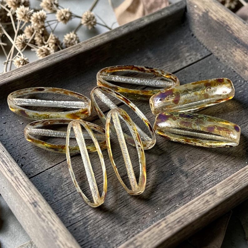 Czech Glass Beads - 16x6mm Table Cut Spindle, Transparent With Brown ...