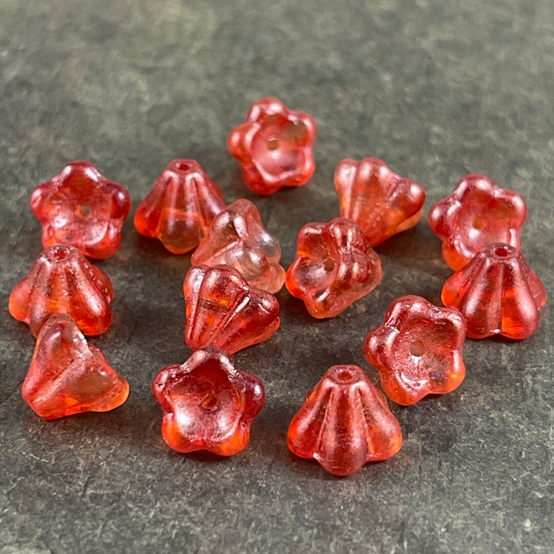 Peachy Pink Czech Glass Bell Flower 6x8mm Peach Shimmer, Pinkish Orange ...