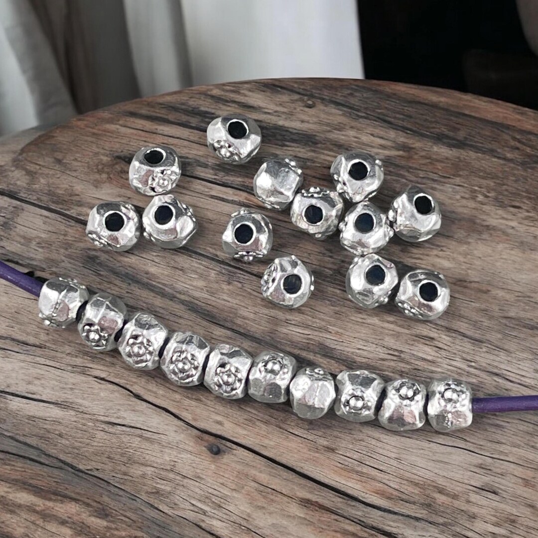 Tierracast Flower Nugget Bead, Large Hole Spacer Bead, Antiqued Silver ...