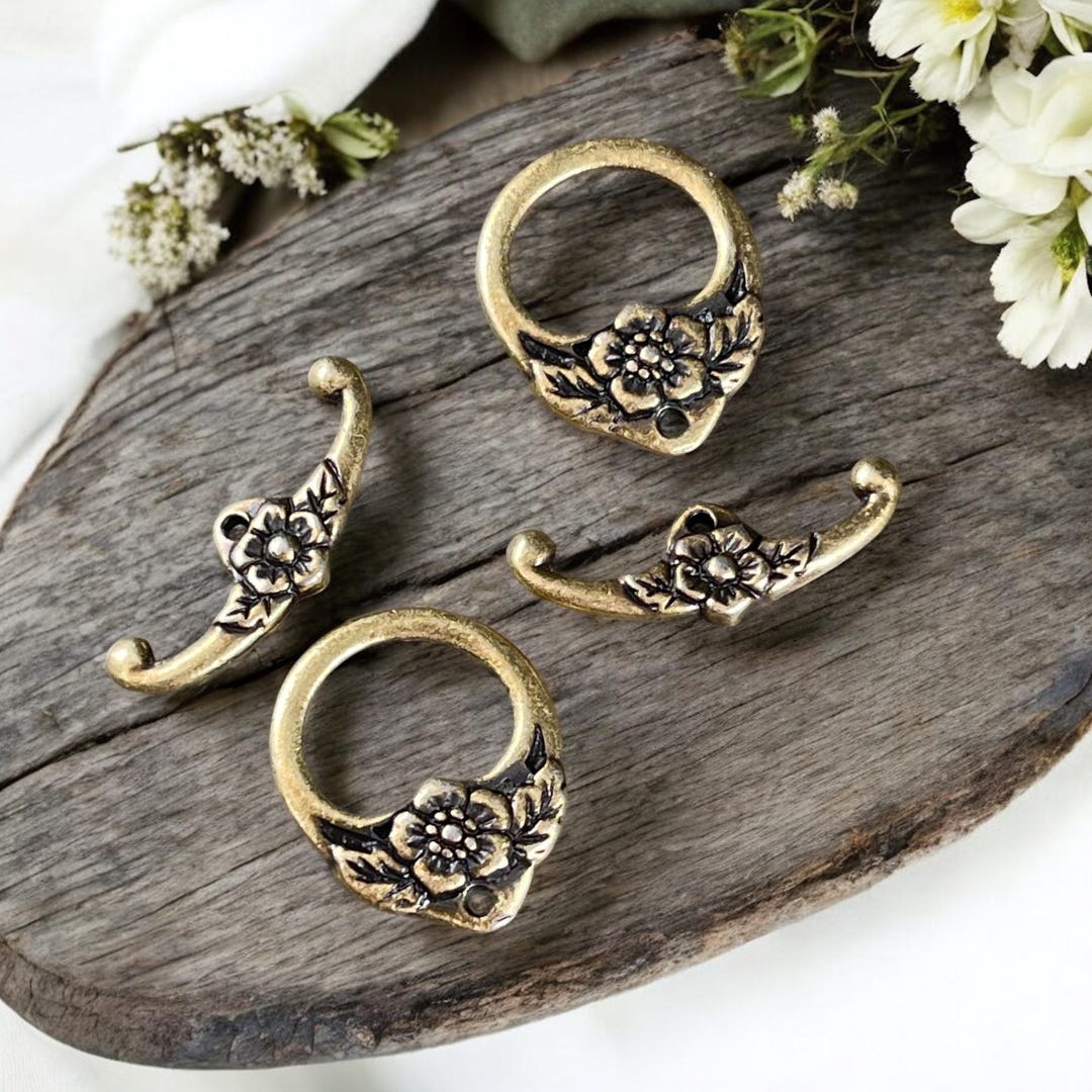 Tierracast Floral Toggle Clasp, Large Brass Toggle, Nature Theme ...