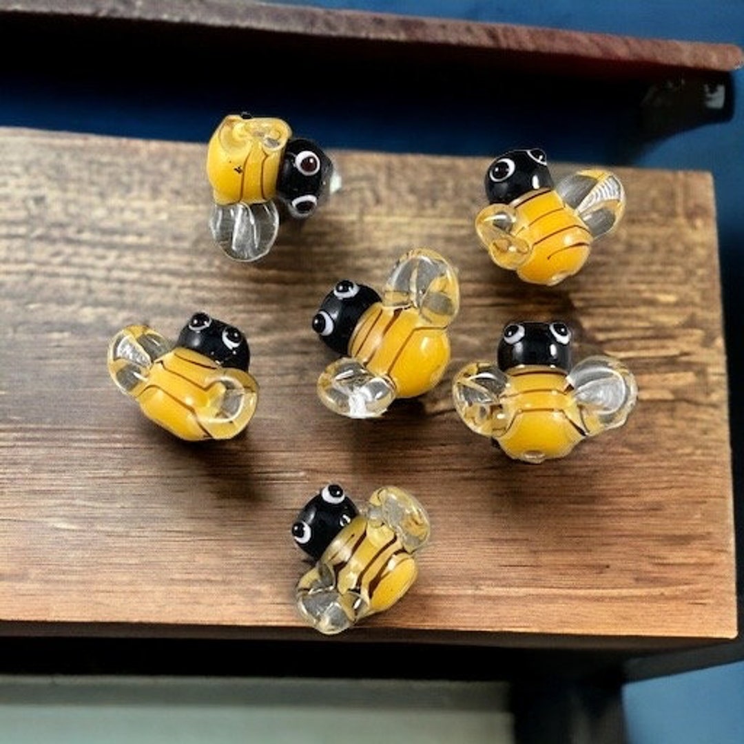 Bee Beads, Yellow and Black Bumble Bees, Lamp Work Beads Bumble Bee ...